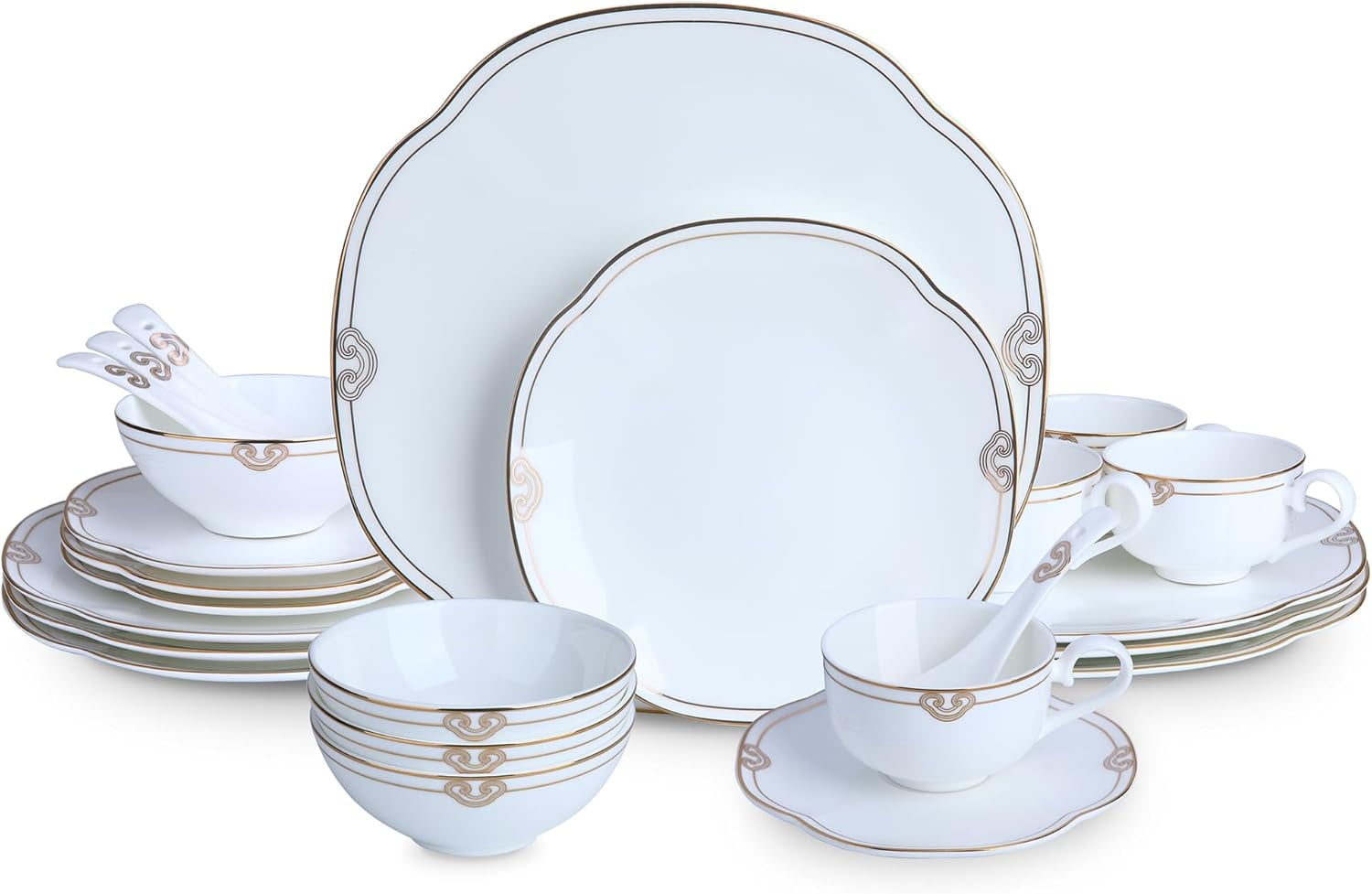 24 Piece Porcelain Dinnerware Set, Scalloped Bone china Plates and ...