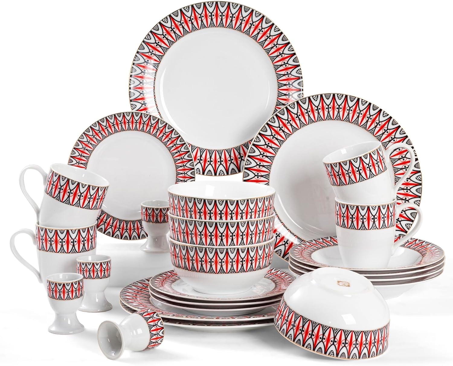 24 Piece Porcelain Dinnerware Set for 4, Premium Plates and Bowls with ...