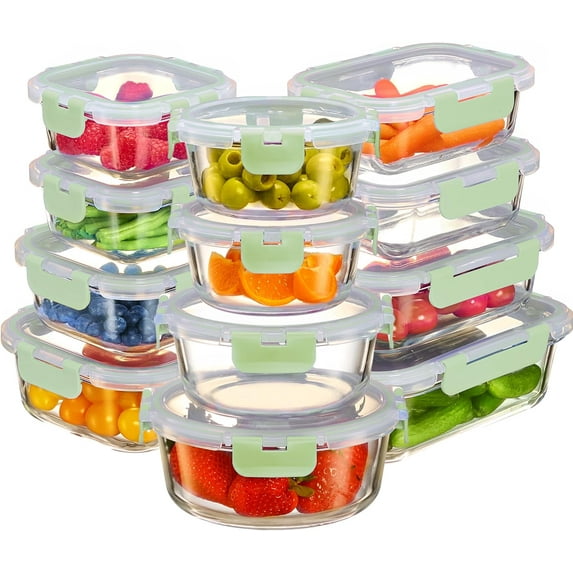 24 Piece Premium Borosilicate Glass Meal Prep Containers Glass ...