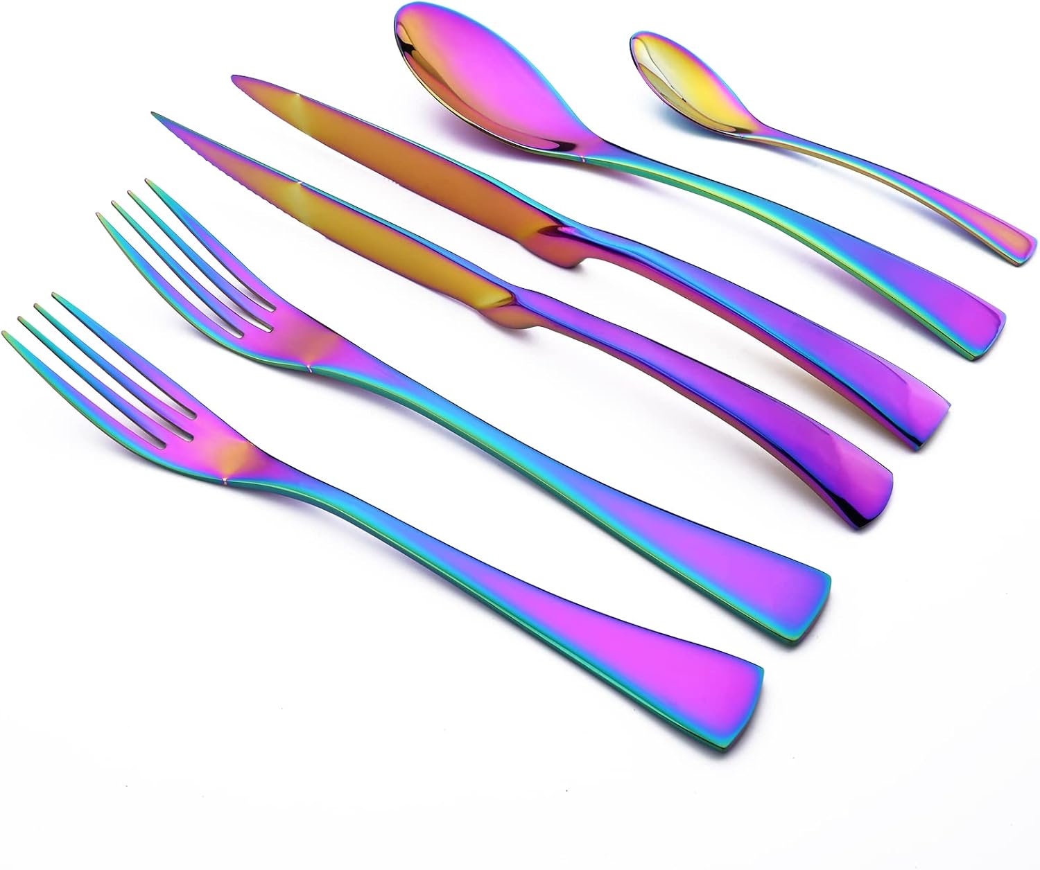 24-Piece Rainbow Flatware Set, Mirror 18/10 Stainless Steel Modern ...