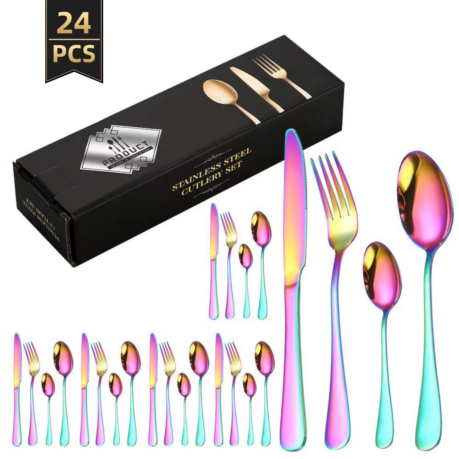 24 - Piece Rainbow Silverware Set, Rainbow Silverware Set, Kitchen ...