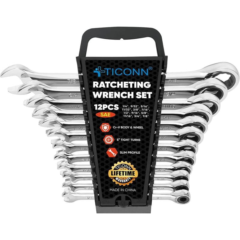24-Piece Ratcheting Wrench Set - SAE & Metric Slim Profile CR-V Steel ...