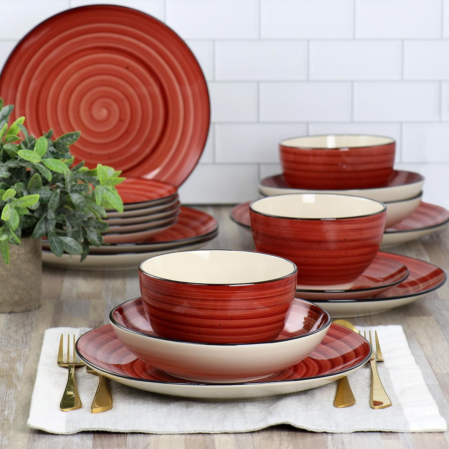 24 Piece Round Stoneware Dinnerware Set in Cream - Walmart.com