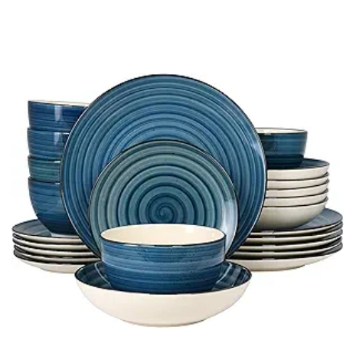 24 Piece Round Stoneware Dinnerware Set in Dark Blue - Walmart.com