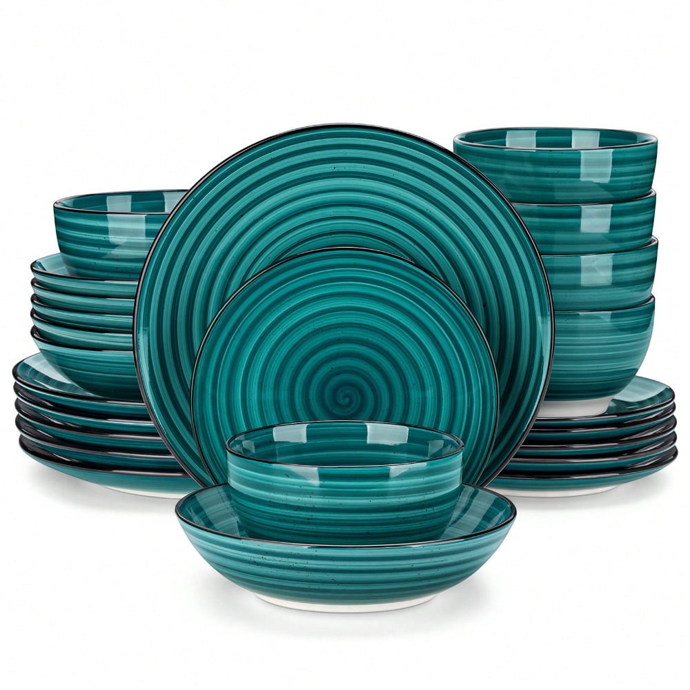 24 Piece Set Of Double-Sided Hand-Painted Green Ceramic Tableware ...