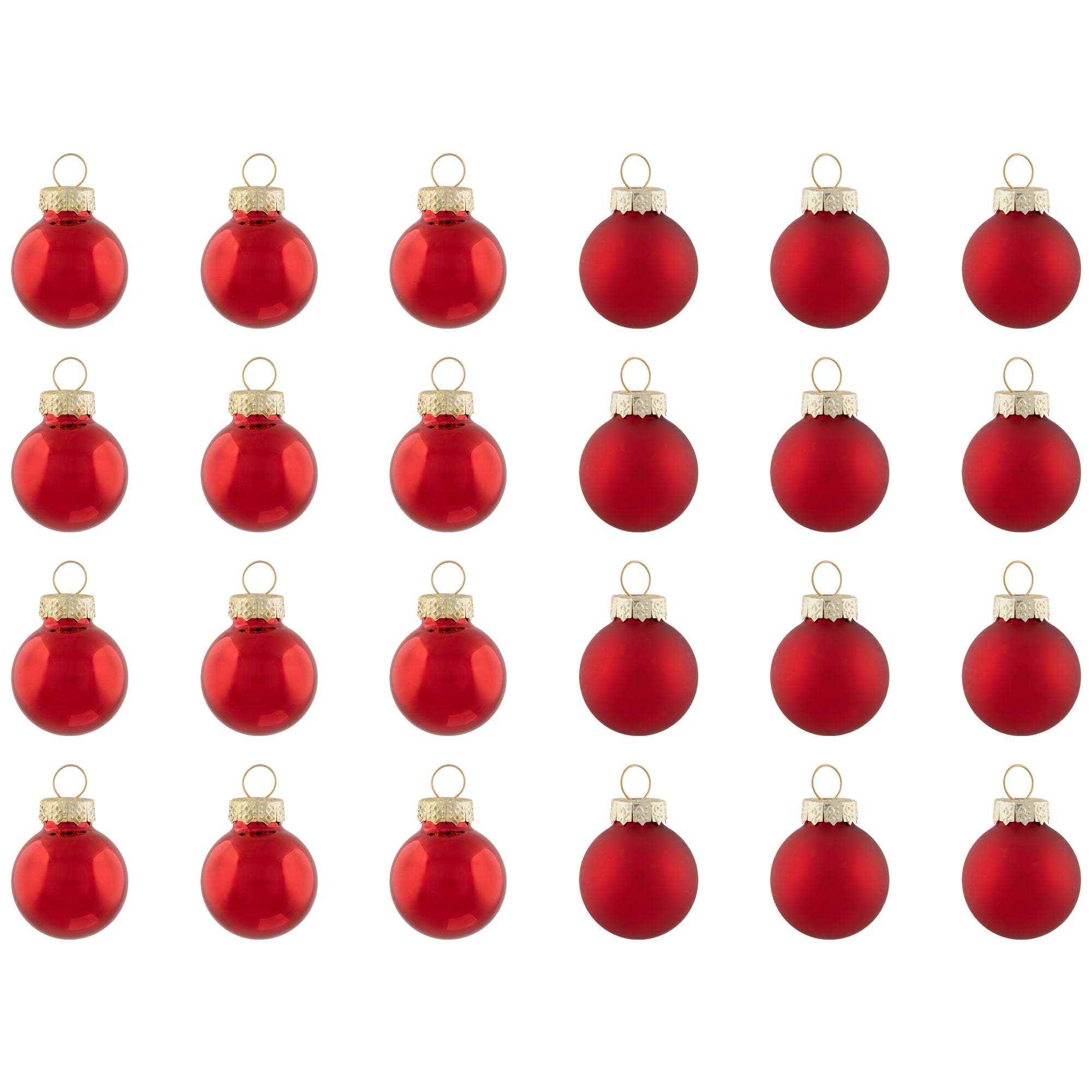 24-Piece Shiny and Matte Red Mini Glass Ball Christmas Ornament Set 1 ...