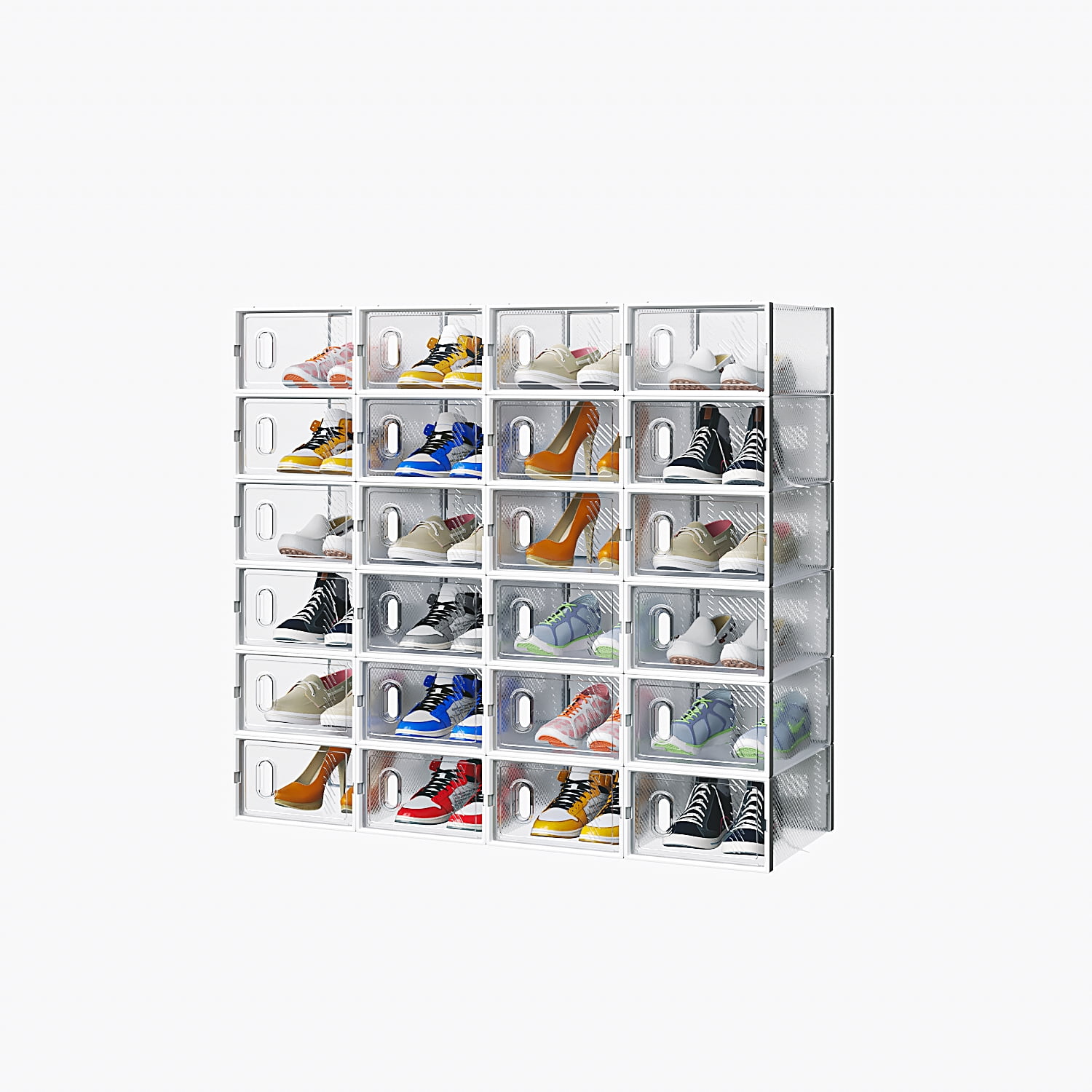 24 Piece Shoe Storage Box Set, Plastic Mesh & Stackable Black Small ...