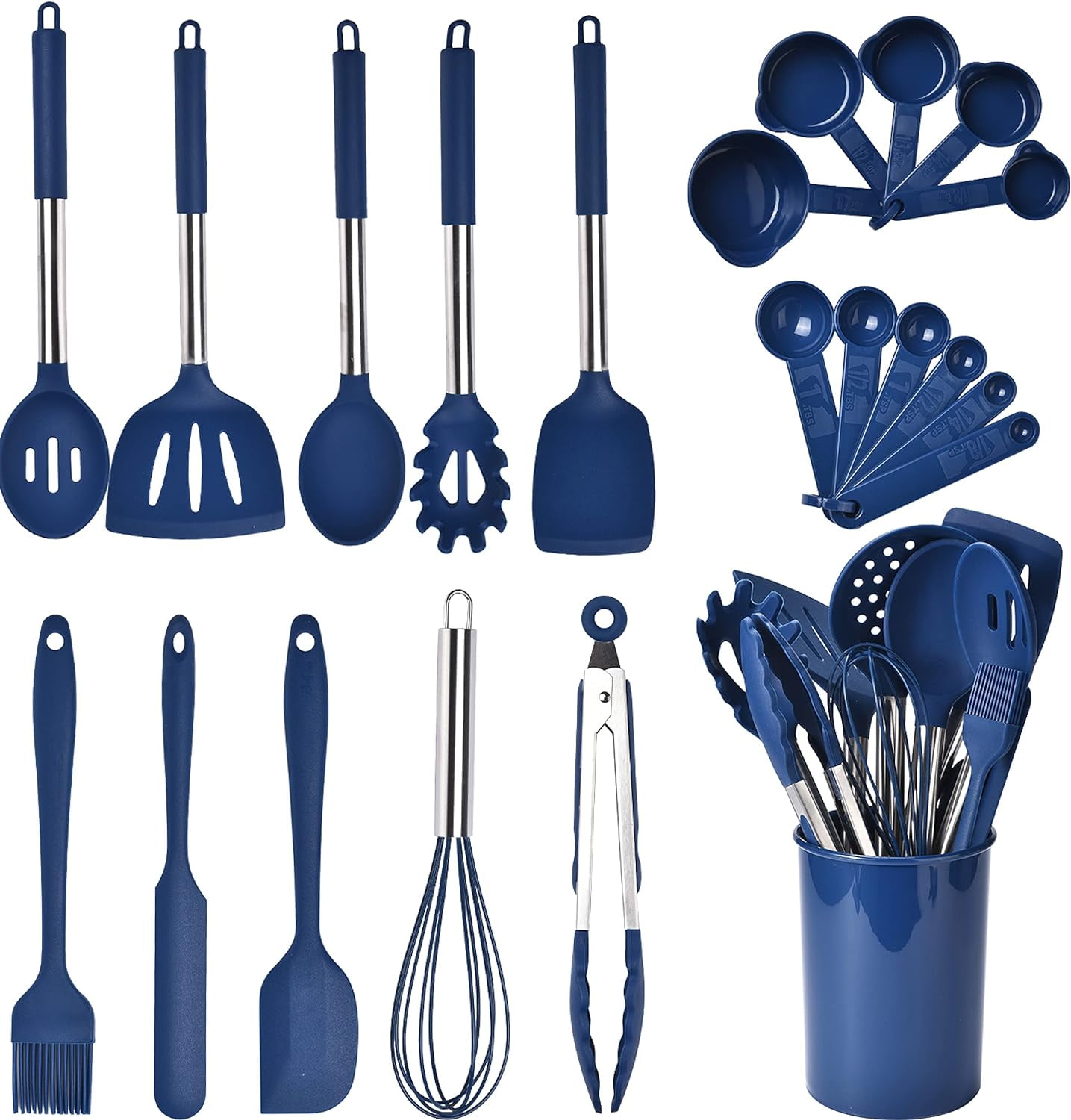 24-Piece Silicone Cooking Utensils Set - Heat Resistant Non Scratch ...