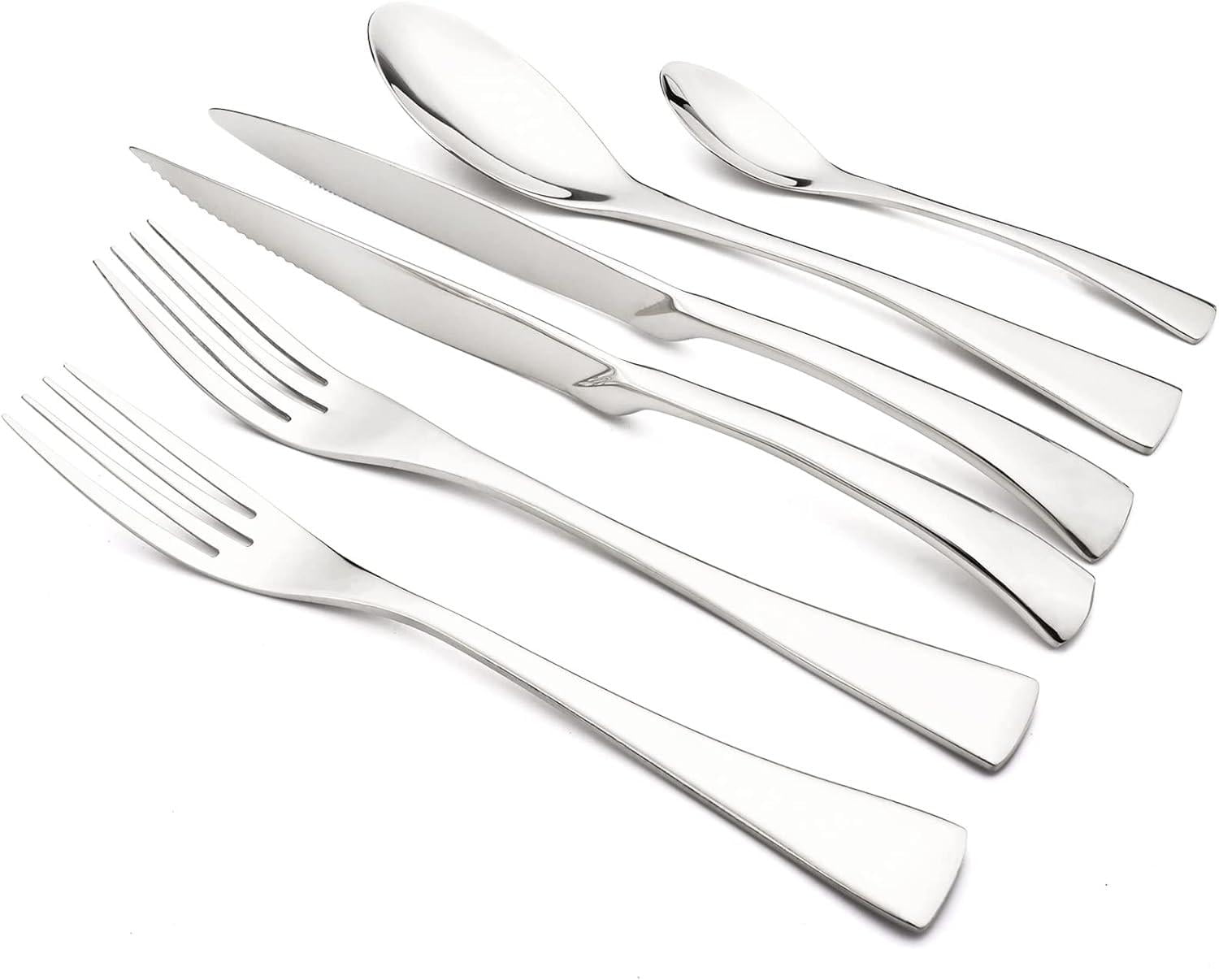 24-Piece Silver Flatware, Mirror 18/10 Stainless Steel Modern & Luxury ...