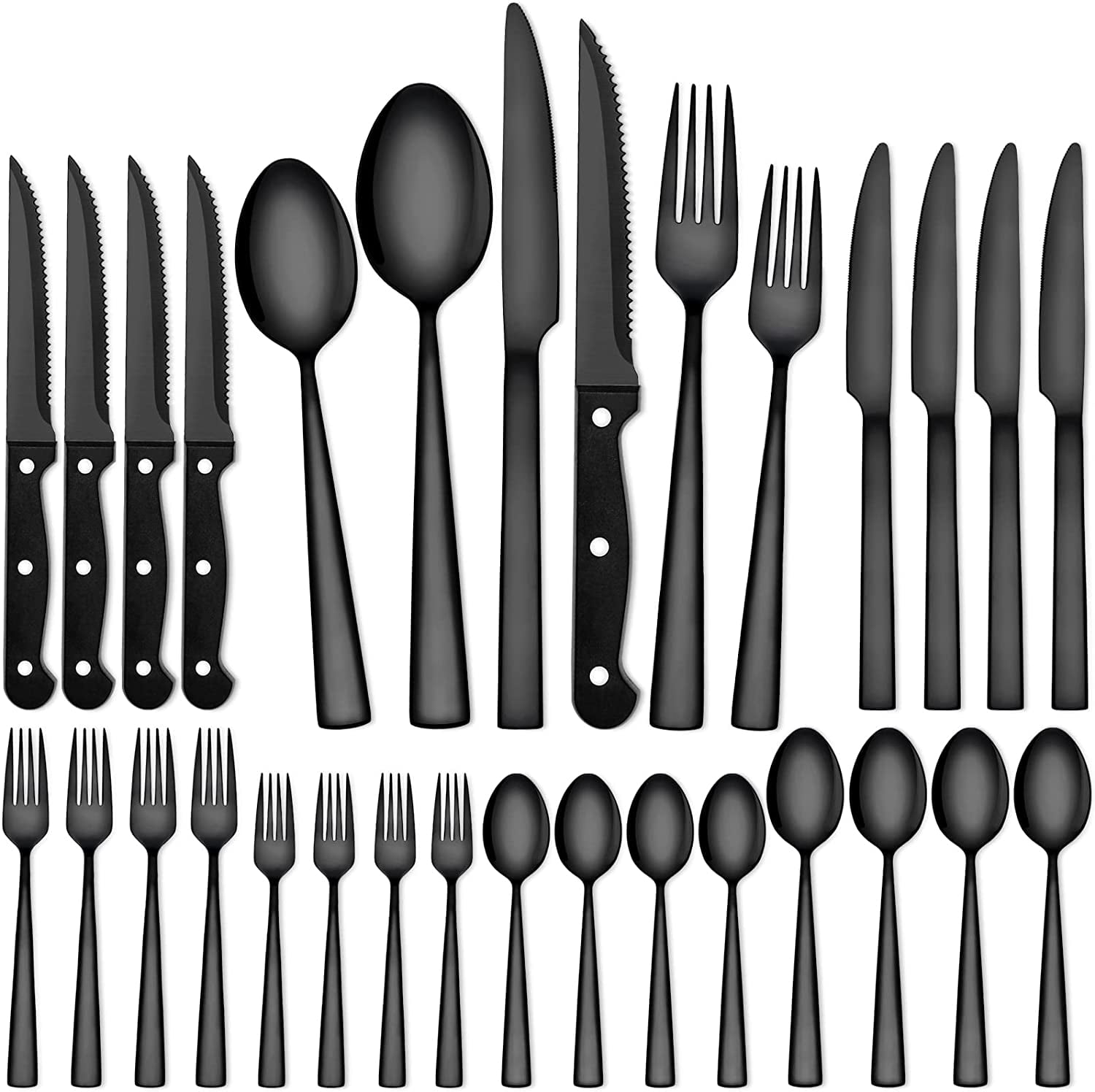 24 Piece Silverware Set for 4 With Steak Knives, Stainless Steel Black ...