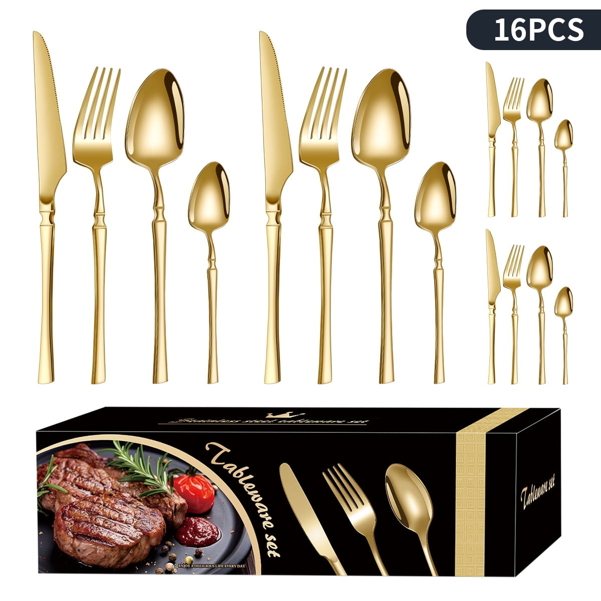 24-Piece Silverware Set for 6,Modern Stainless Steel Flatware Set ...