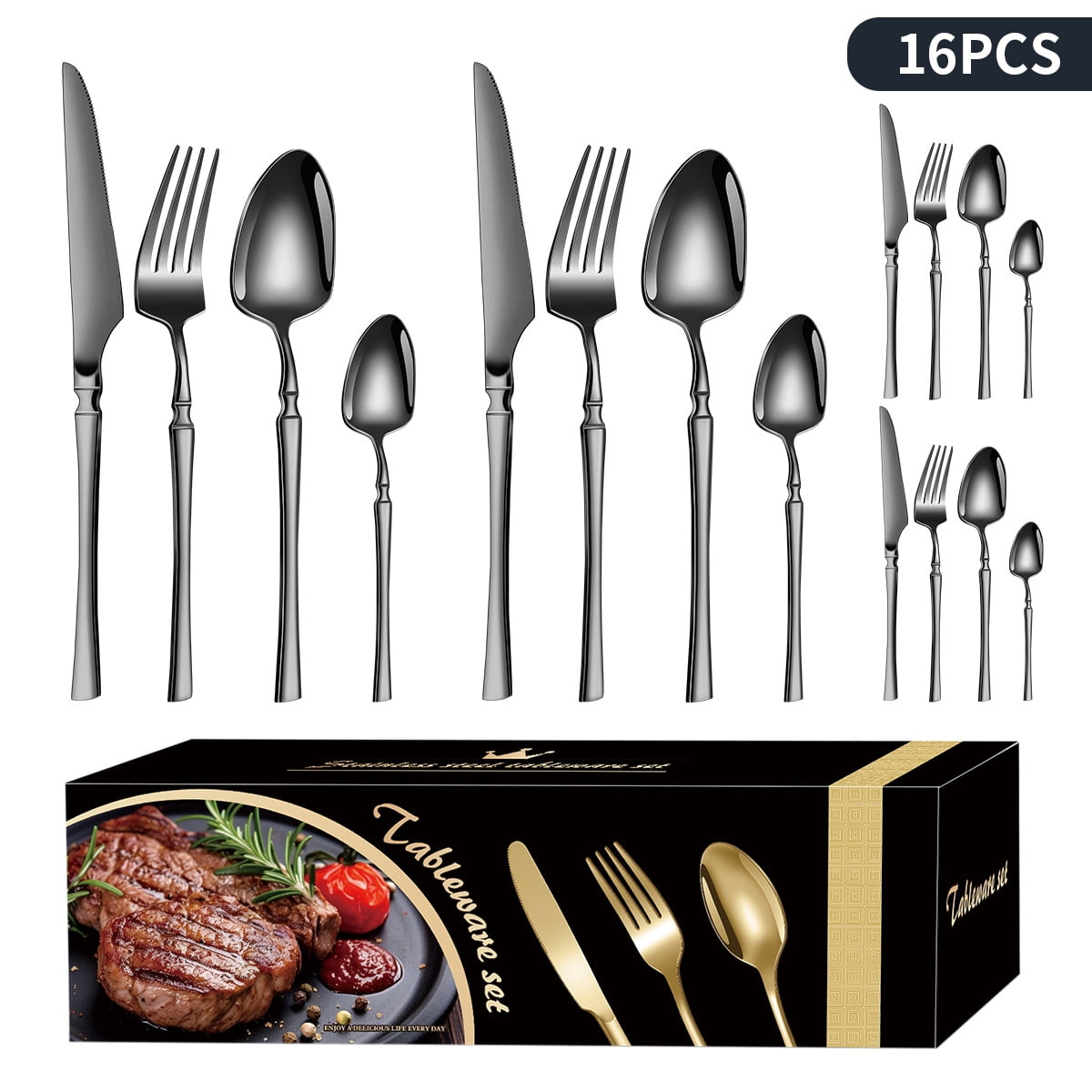 24-Piece Silverware Set for 6,Modern Stainless Steel Flatware Set ...