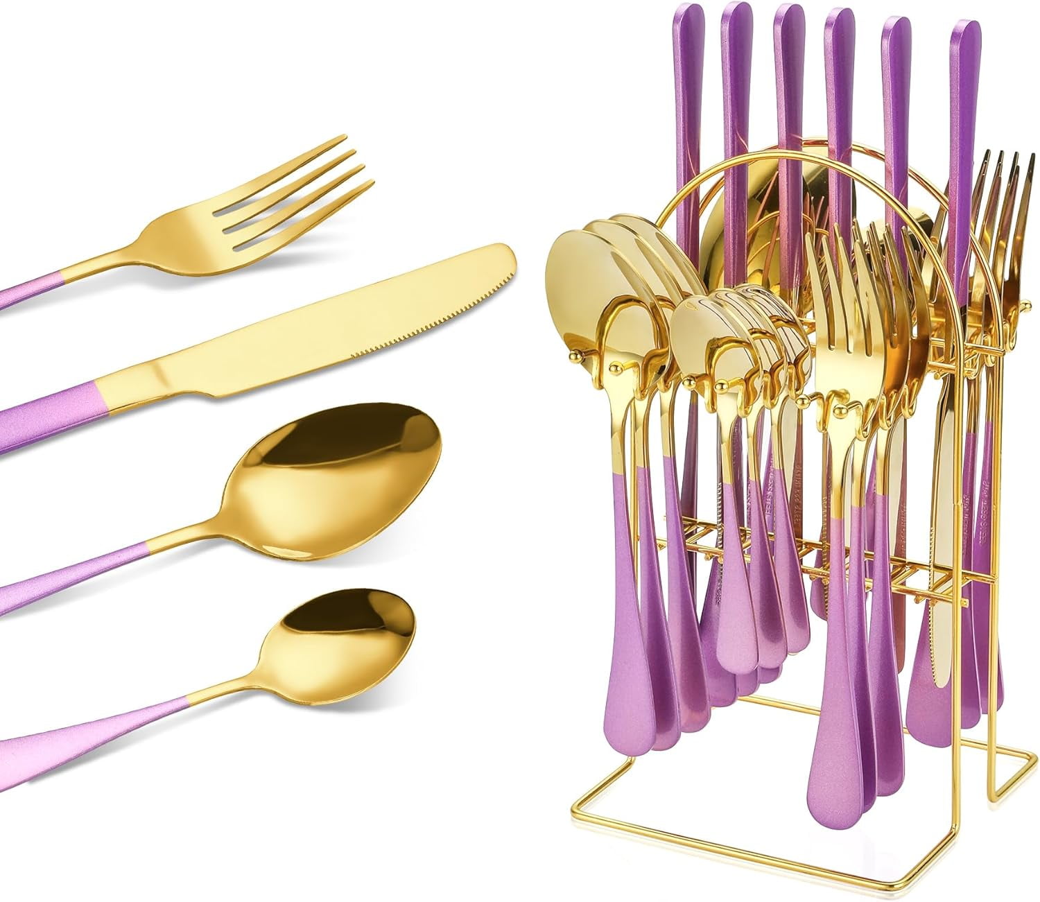 24-Piece Silverware Set, Stainless Steel Flatware Set with Colorful ...