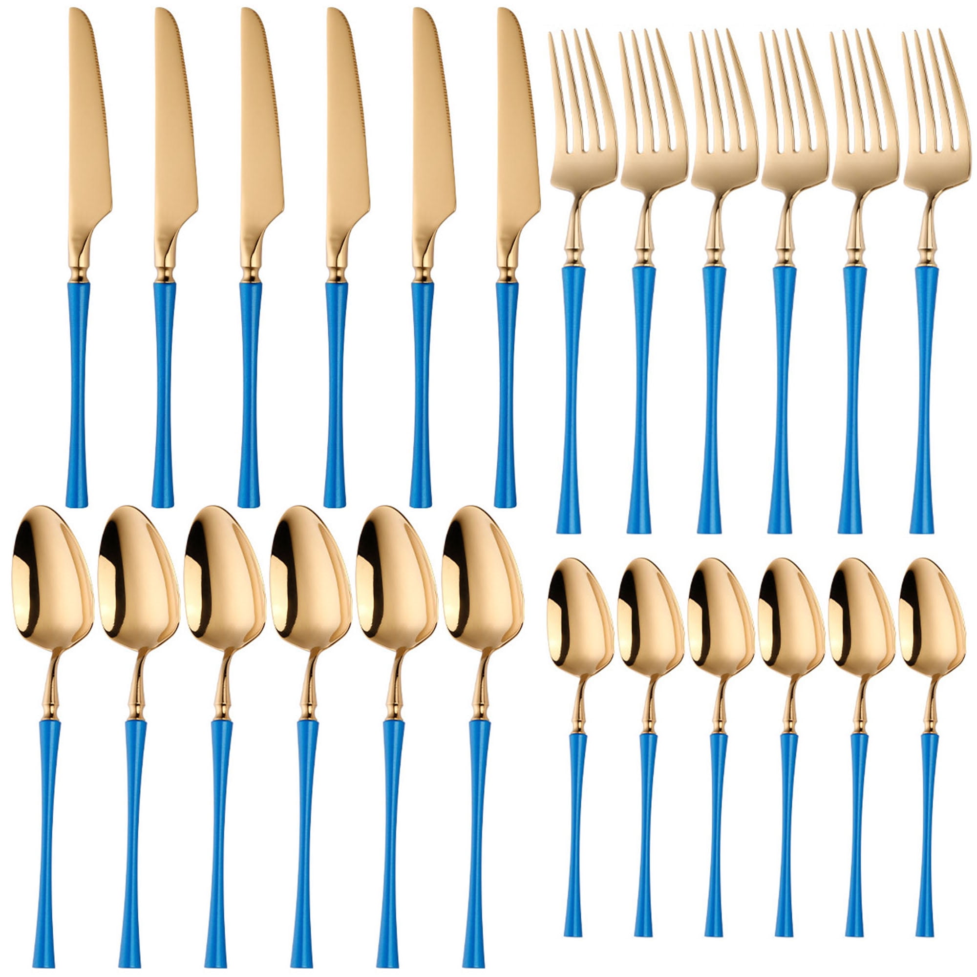 Aoteuk 24 Piece Silverware Set,Stainless Steel Modern Flatware, Luxury ...