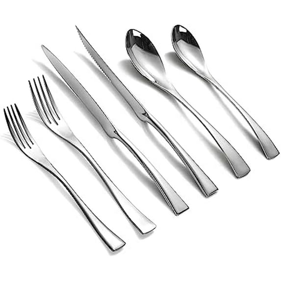 24-Piece Silverware Set with Steak Knives,Forged 18/10 Stainless Steel ...