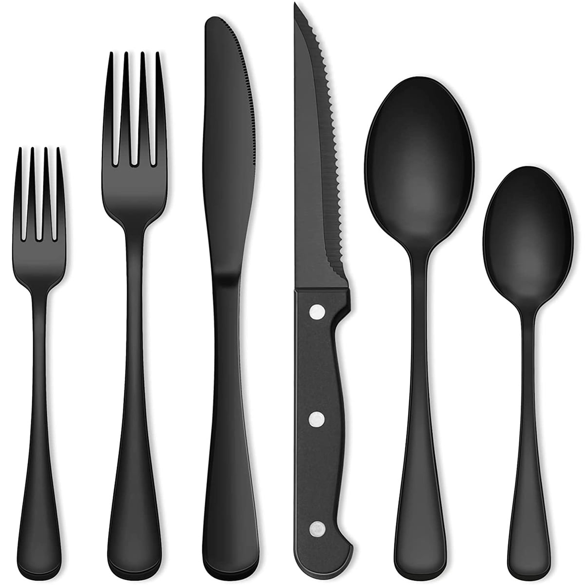 24 Piece Silverware Set with Steak Knives, Stainless Steel Flatware Set ...