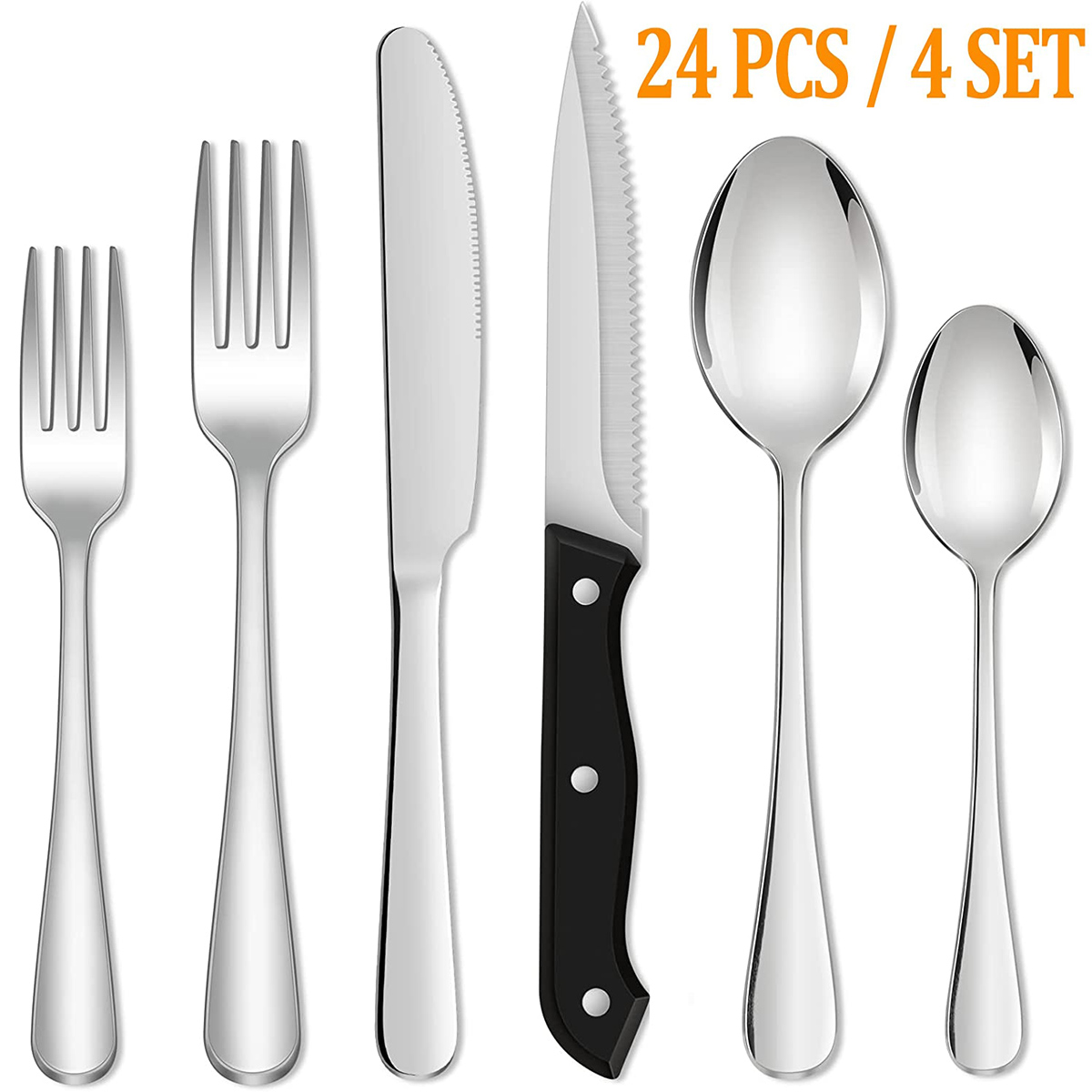 VeSteel 40-Piece Hammered Stainless Steel Flatware Set, Includes Knives ...