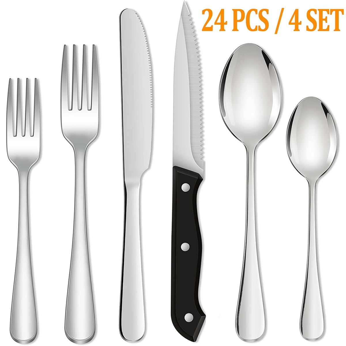 G P E D 24 Piece Stainless Steel Silverware Set, Service for 4 with ...