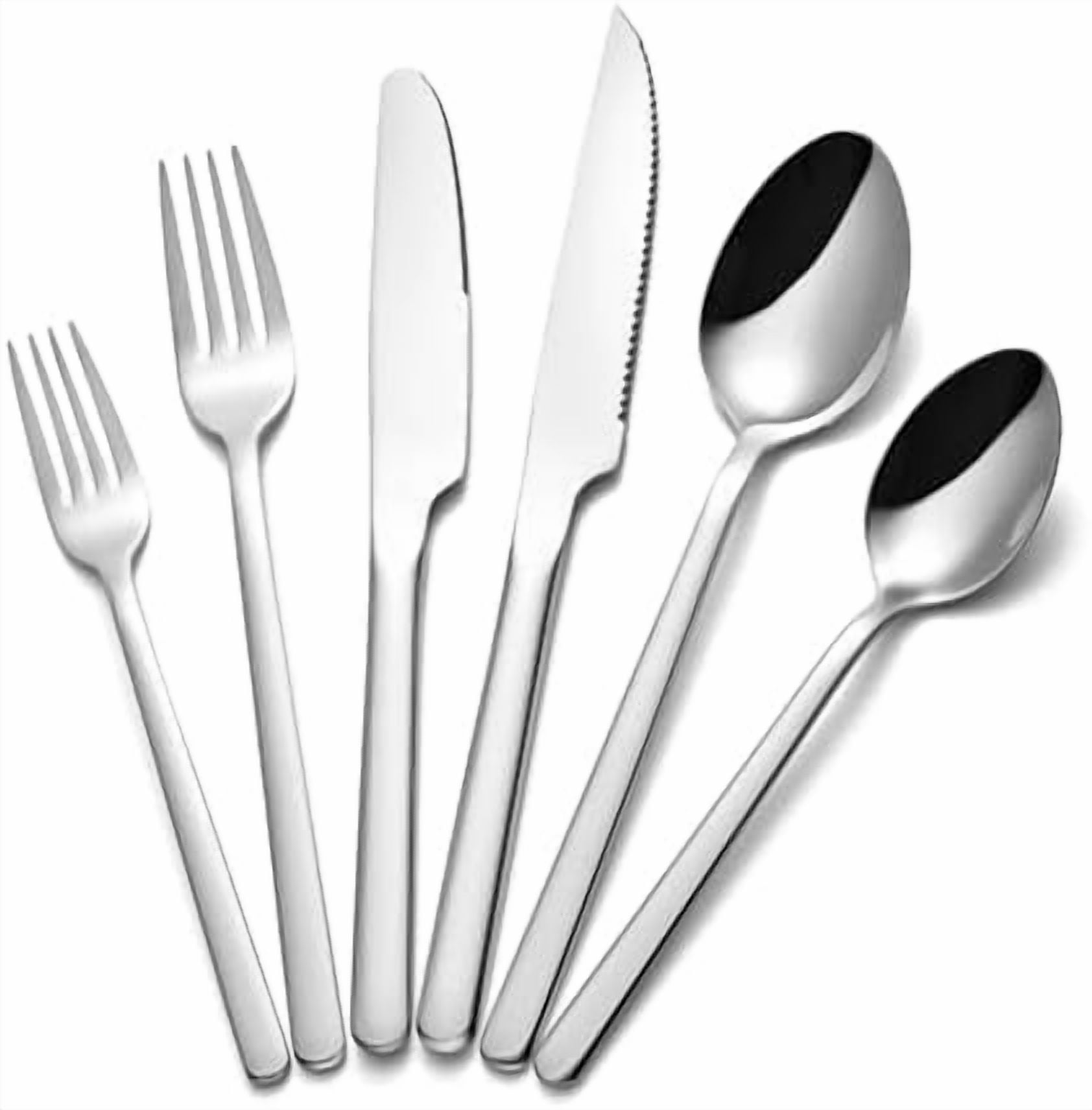 24-Piece Silverware Set with Steak Knives, Flatware Set for 4 ...