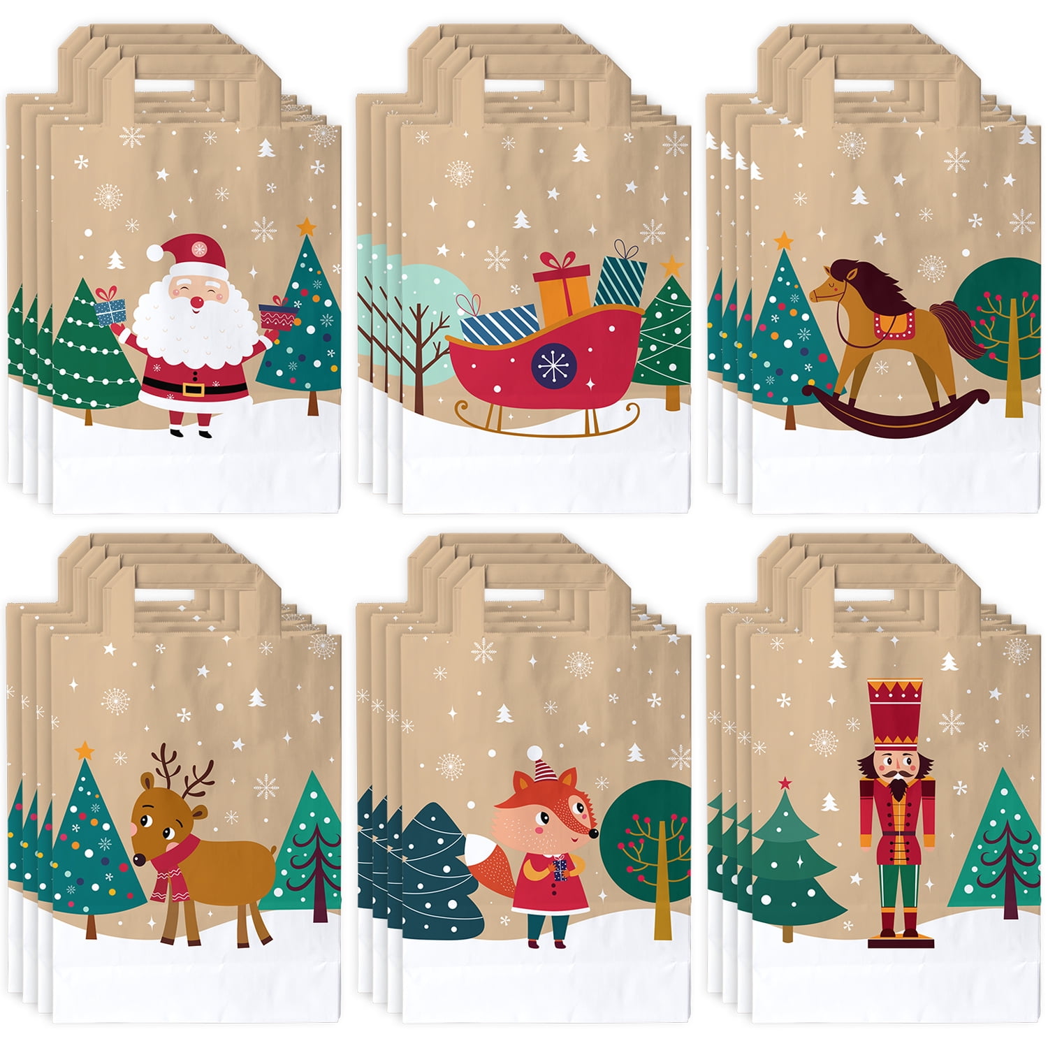 24 Piece Small Christmas Gift Bags - Brown Gift Bags with Handles ...