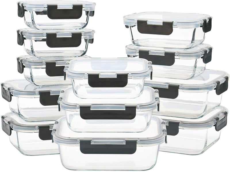 24-Piece Small Glass Food Storage Containers with Lids Airtight, 1.5 ...