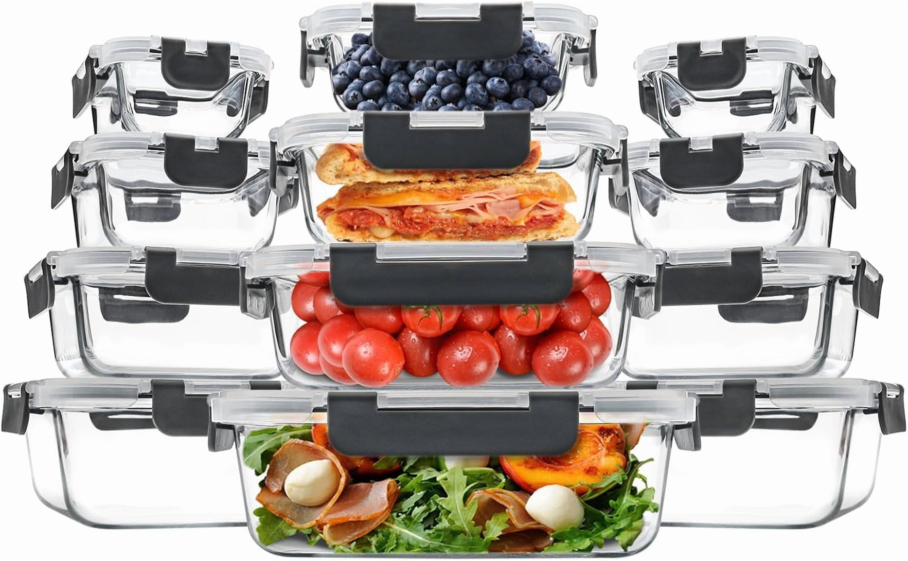 24-Piece Small Glass Food Storage Containers with Lids Airtight, 1.5 ...