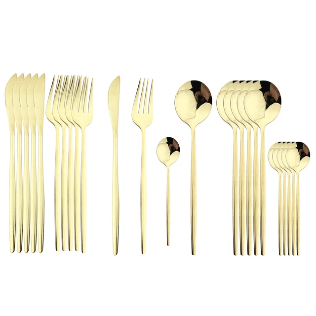 24-Piece Stainless Steel Dinnerware Set, Champange Cutlery Set ...