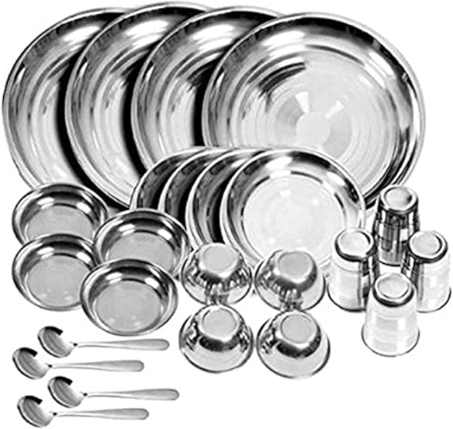 24 Piece Stainless Steel Dinnerware Set – Heavy Duty Silver Plates ...
