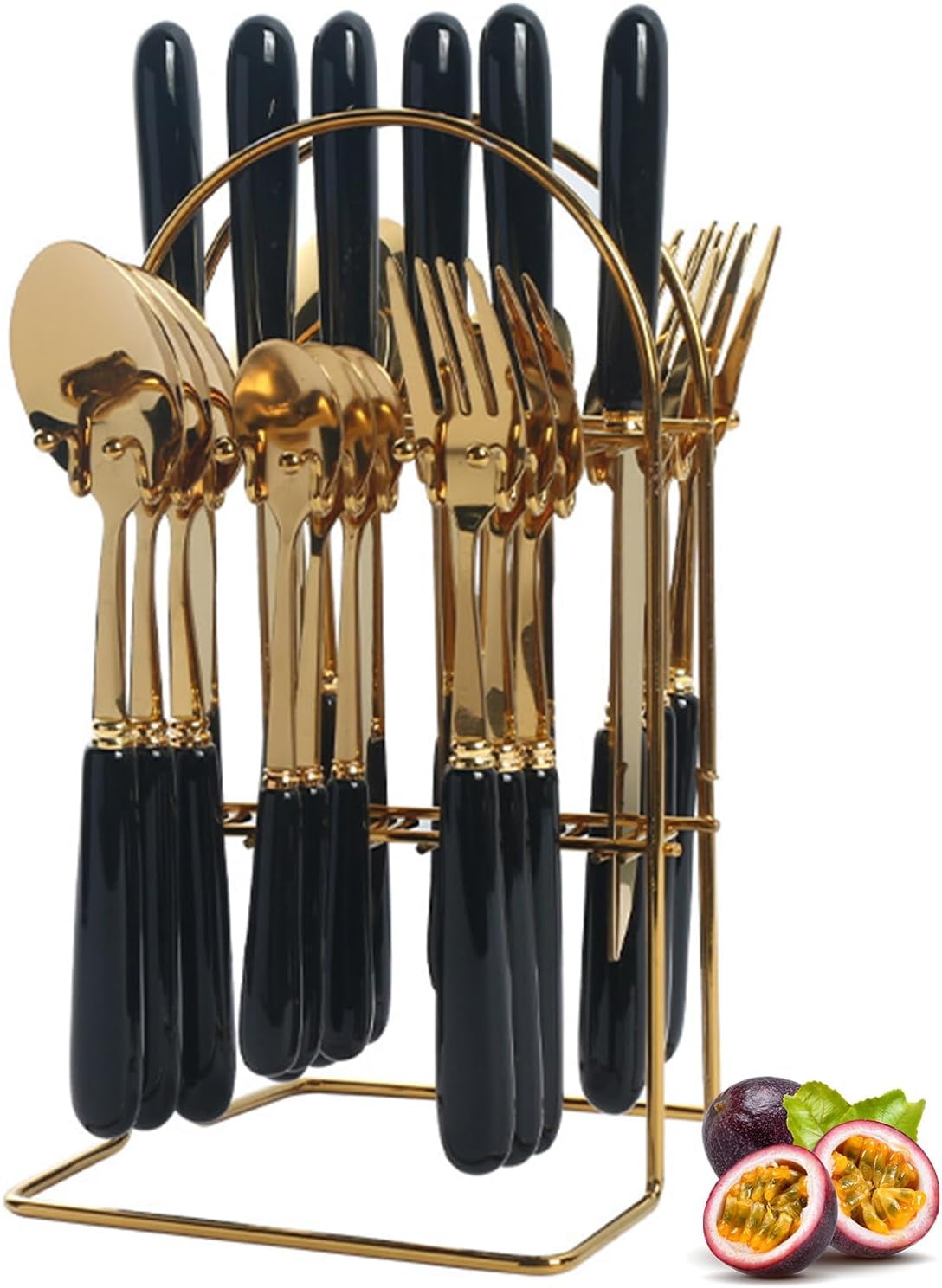 24 Piece Stainless Steel Flatware Set with Ceramic Handle, Tableware ...
