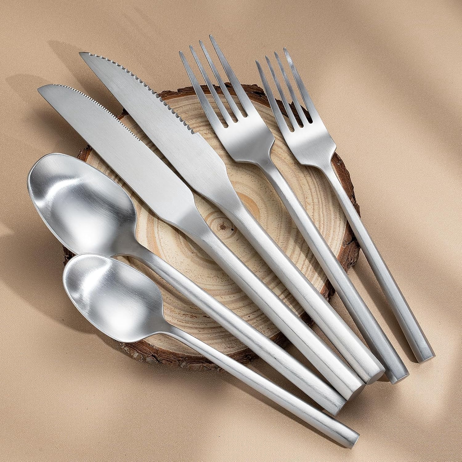 24-Piece Stainless Steel Flatware Set with Hexagon Handles and Steak ...