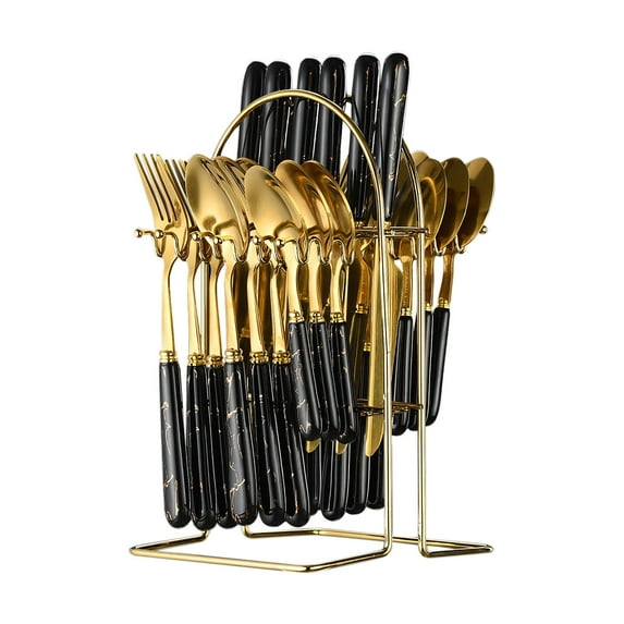 24-Piece Stainless Steel Gold Cutlery Set, Boxed Silverware Gift Set ...