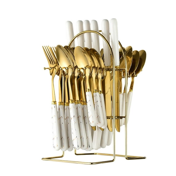 24-Piece Stainless Steel Gold Cutlery Set, Boxed Silverware Gift Set ...