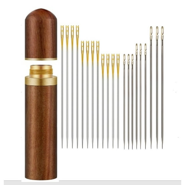 TIKA 24-Piece Assorted Stainless Steel Self-Threading Needles Set - Easy Stitch with Wooden Case ...