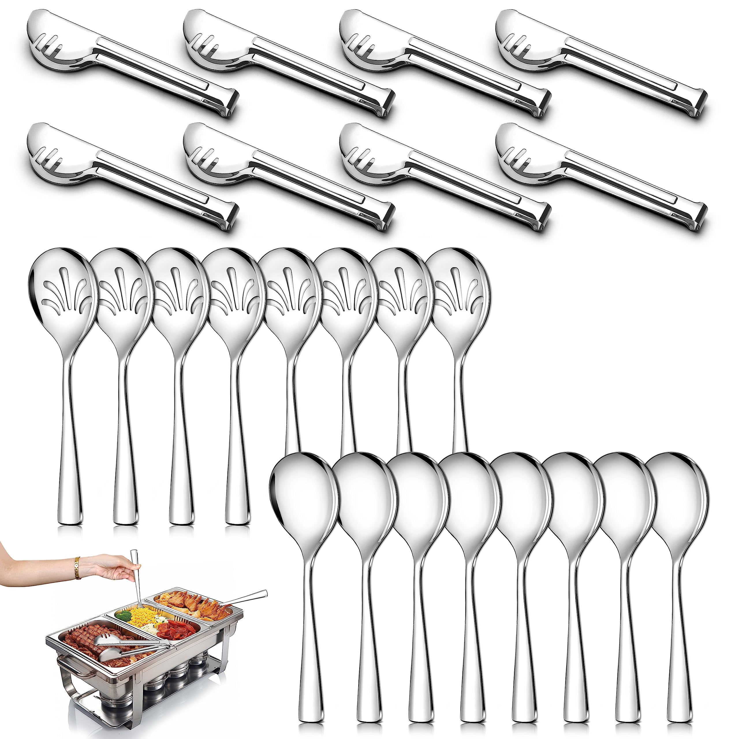 24 Piece Stainless Steel Serving Utensils Set, 10 Inch Serving Spoons ...