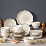 24-Piece Stoneware Dinnerware Set, Beige Dinner Set, Service for 6 ...
