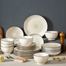 48-Piece Stoneware Dinnerware Set, Beige Dinner Set, Service for 12 ...