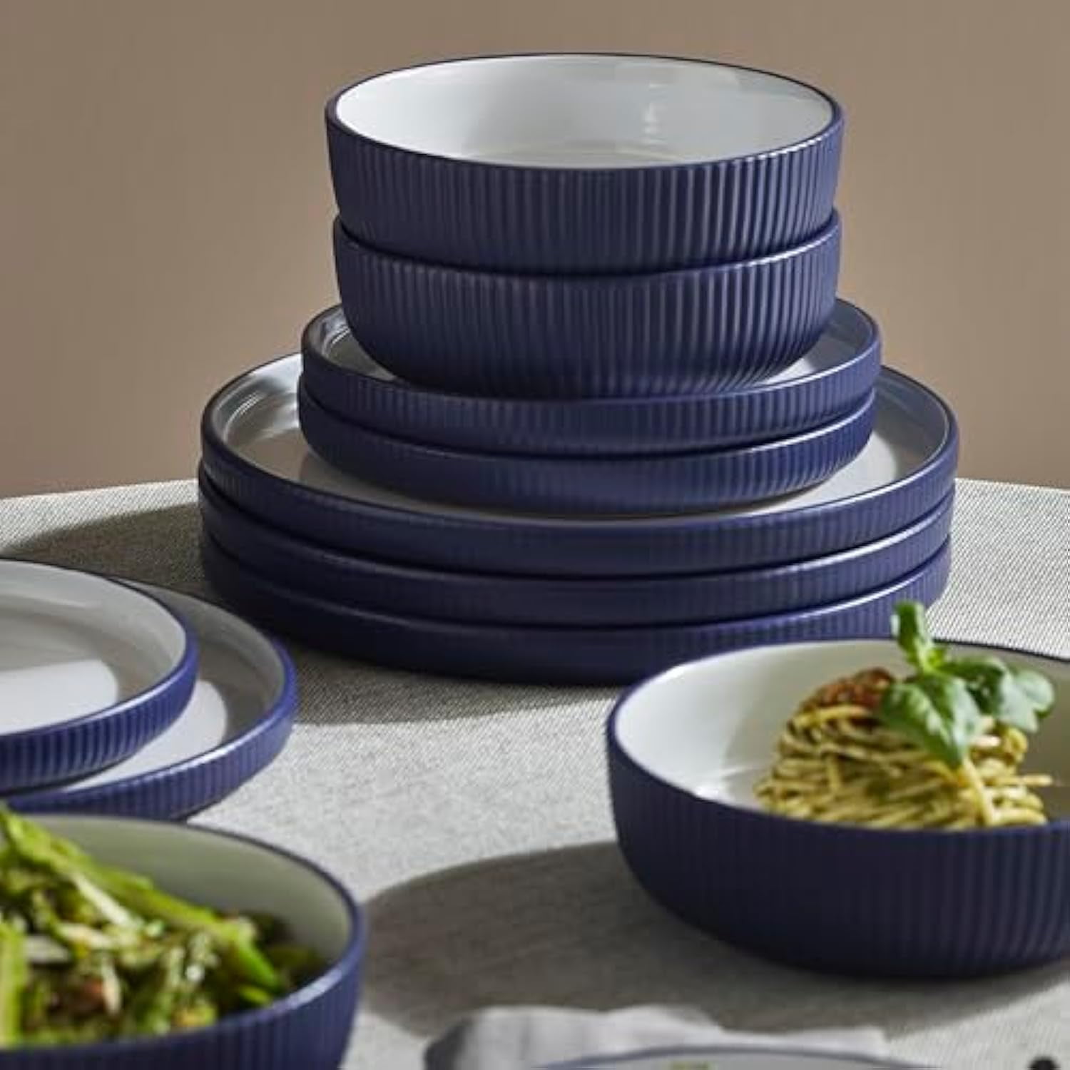 24-Piece Stoneware Dinnerware Set - Microwave & Dishwasher Safe Plates ...