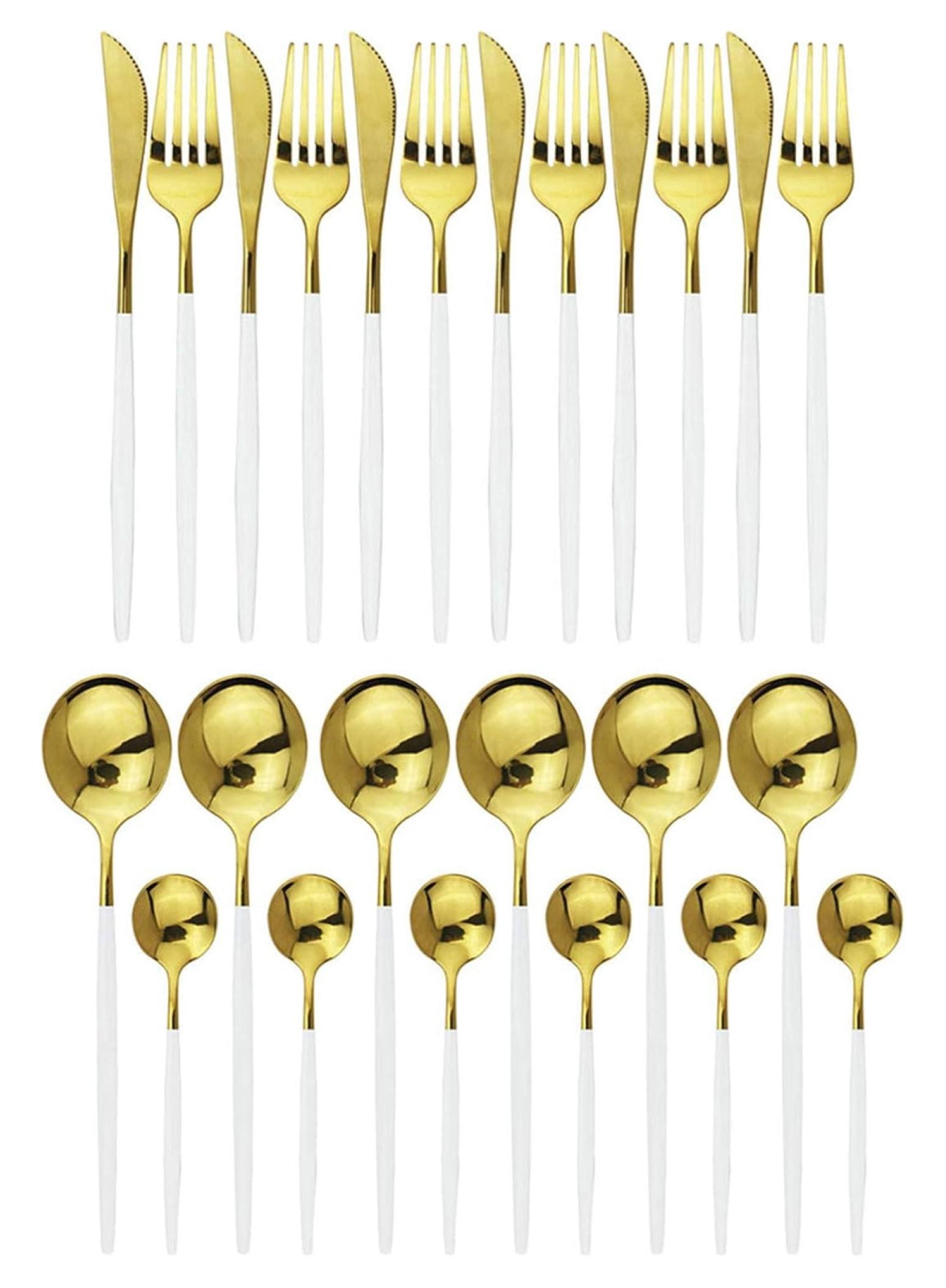 24 Piece Titanium White And Golden Plated Stainless Steel Flatware Set ...