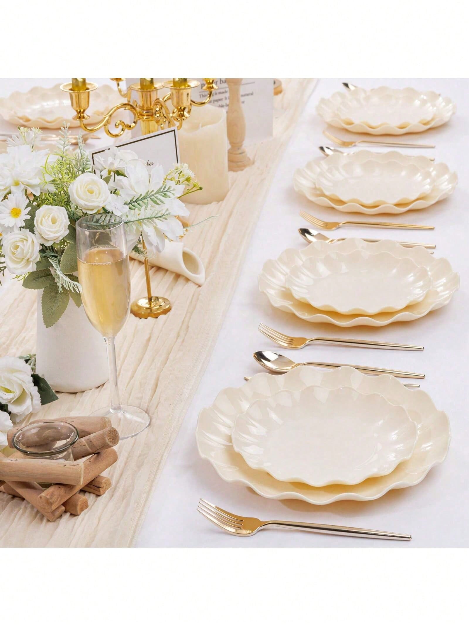 "24-Piece Unbreakable Plastic Plate Set - 12 Dinner & 12 Salad Plates ...
