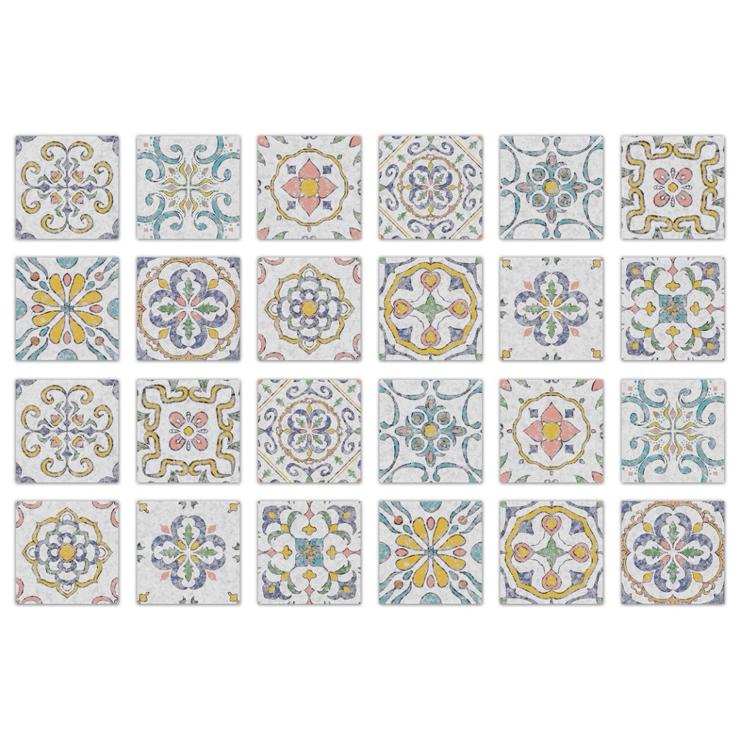 24 Piece Waterproof Tiles Stickers Wall Decals 4 x 4in DIY Decor Floral ...