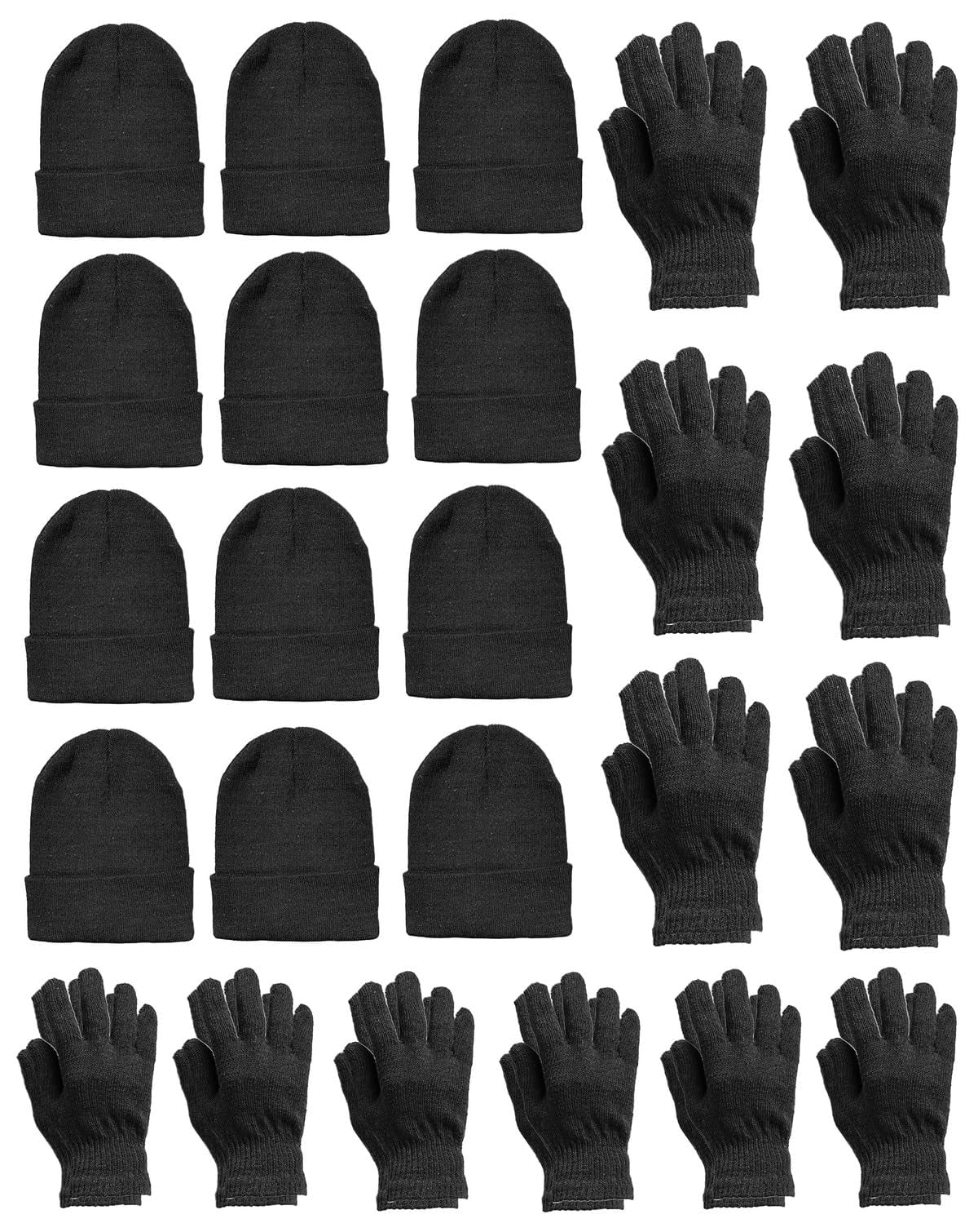 24 Piece Winter Set - 12 Pack Warm Beanie Hats + 12 Pairs Winter Gloves ...