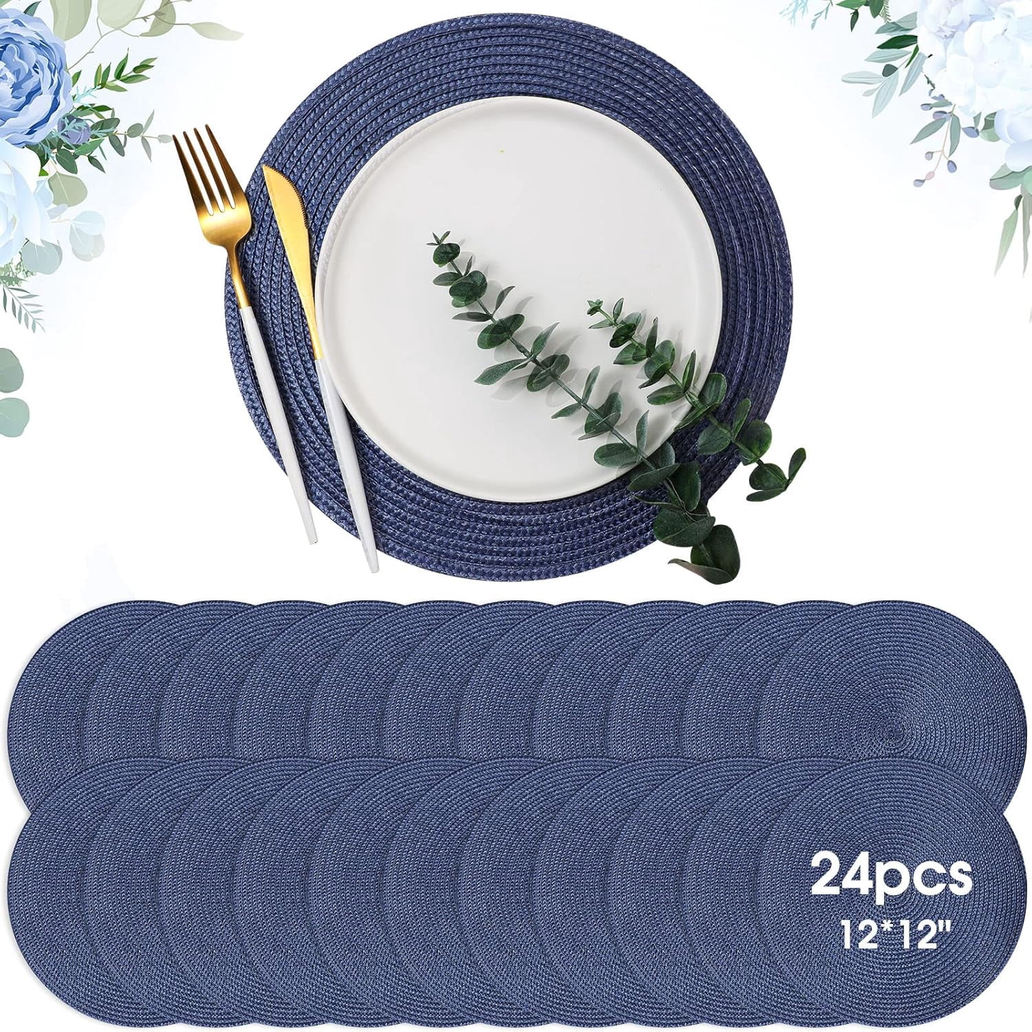 24 Pieces 13 Inch Christmas Round Placemats Circle Woven Place Mats ...