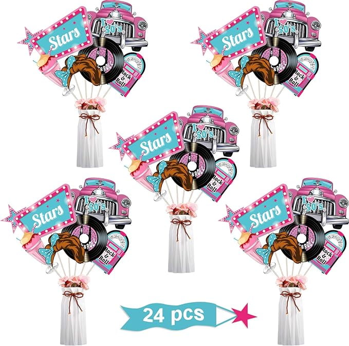 24 Pieces 80's Party Decorations 1980's Retro Centerpiece Sticks Baby ...