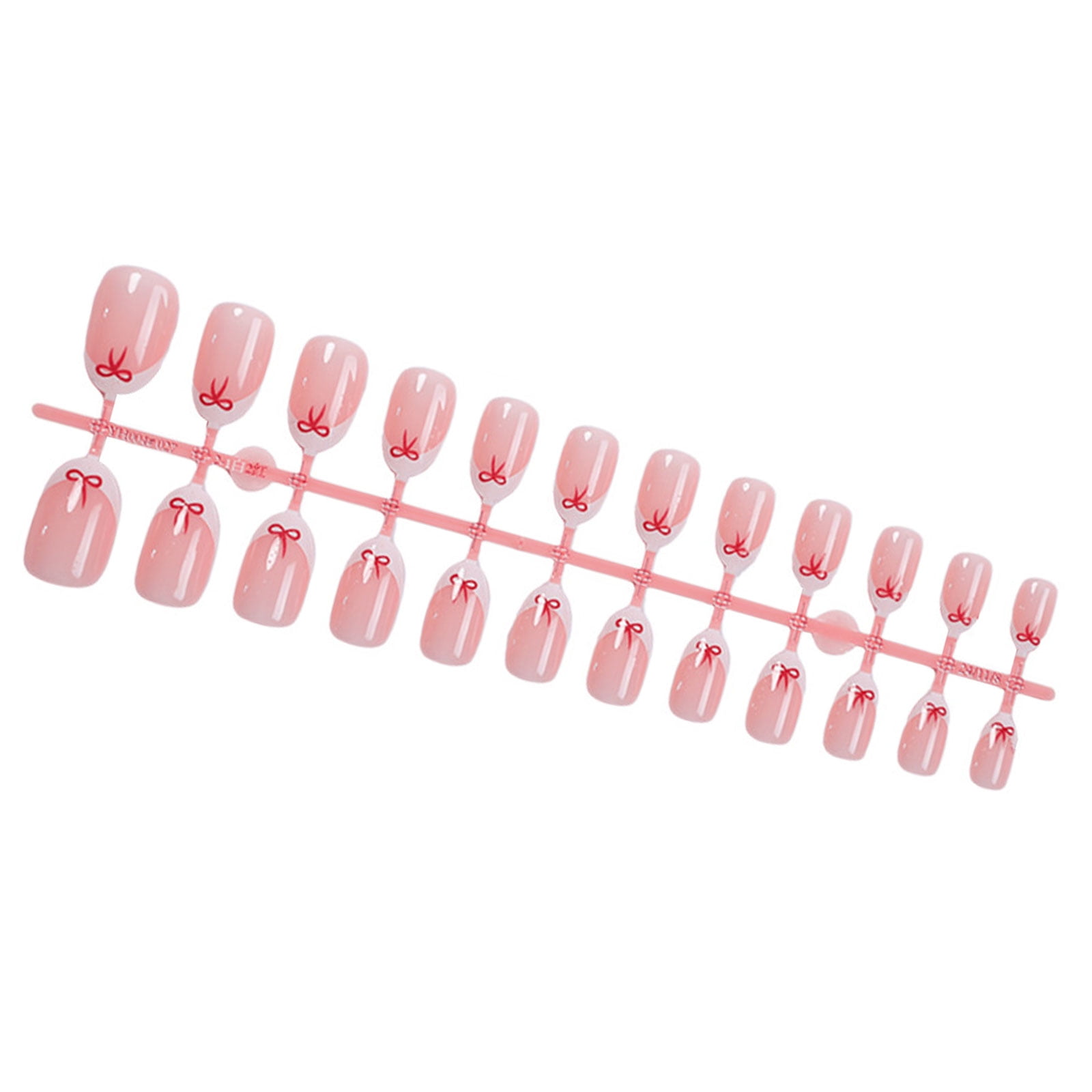 24 Pieces Acrylic Press On Nails Short Almond Glossy Bows Designs ...