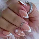 24 Pieces Acrylic Short Almond Glossy Heart Designs French Tip Suitable ...