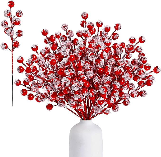 24 Pieces Artificial Holly Berry Stems 8.27" Christmas Berry Picks ...