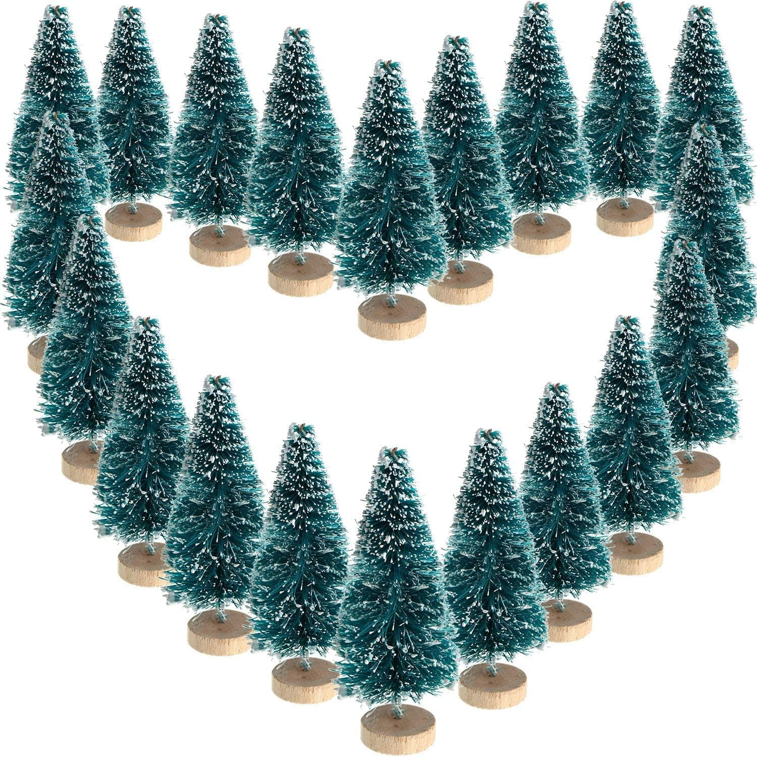 24 Pieces Artificial Mini Christmas Sisal Snow Frost Trees with Wood ...