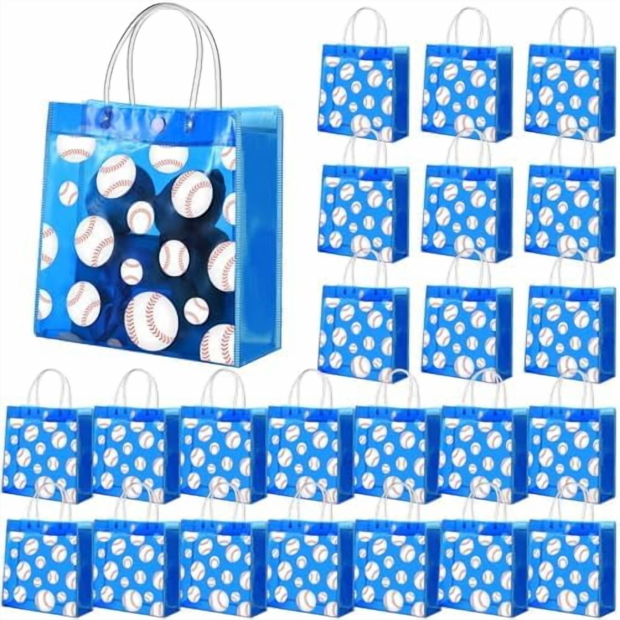 24 Pieces Baseball Gift Goodie Bags with Handles 8x8x3.15 Inch PVC Blue ...