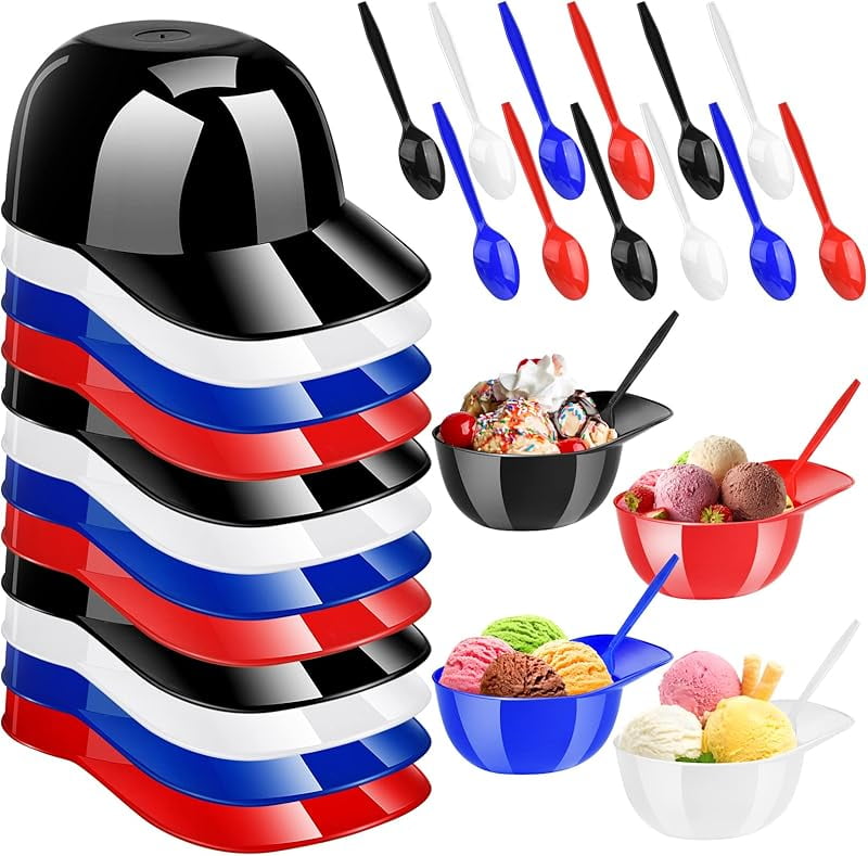 24 Pieces Baseball Helmet Ice Cream Snack Bowl 8 oz Mini Baseball Cap ...
