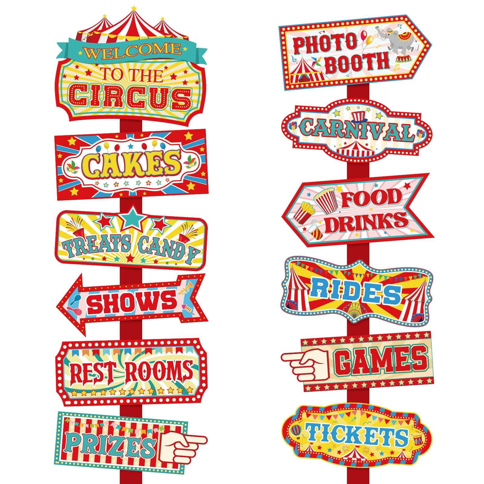 24 Pieces Carnival FEV6 Decorations Circus Party Directional Sign ...